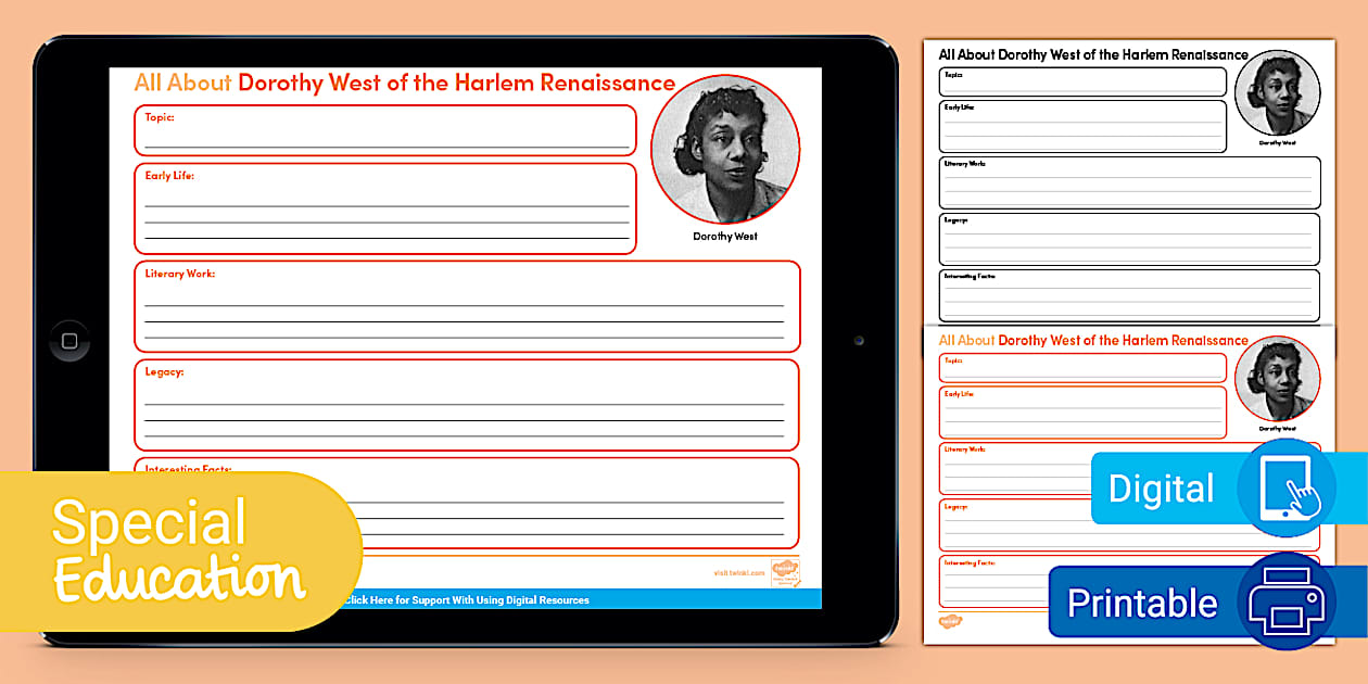 Dorothy West of the Harlem Renaissance Graphic Organizer for Older Learners