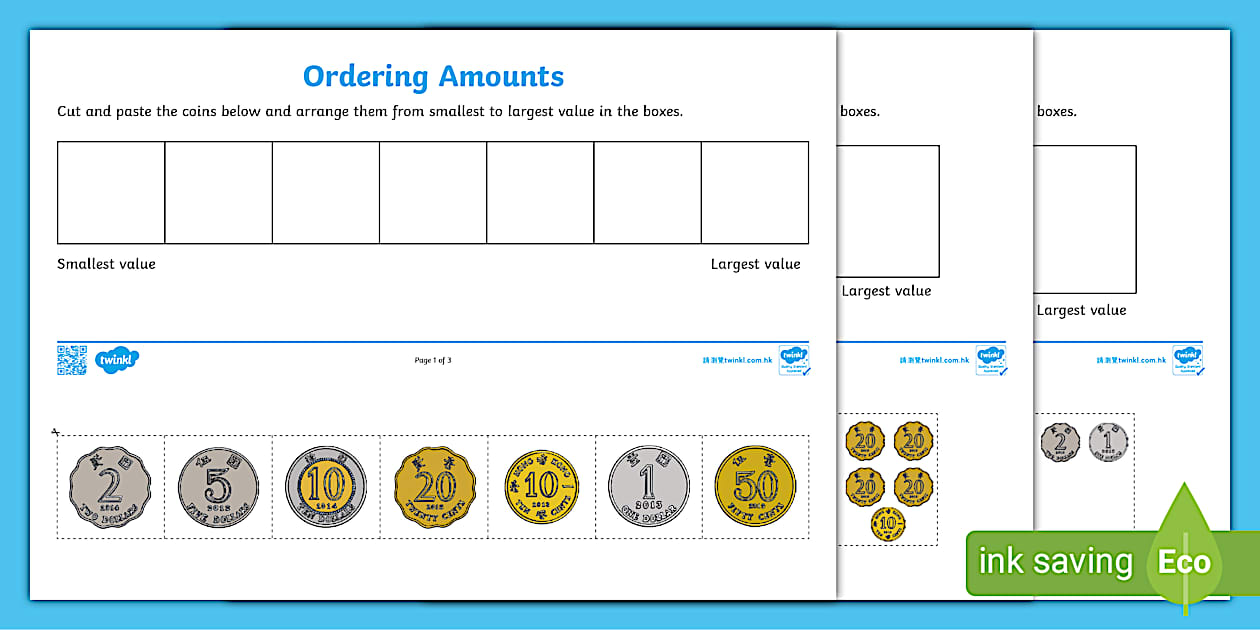 Hong Kong Money - Ordering Coins and amounts (teacher made)