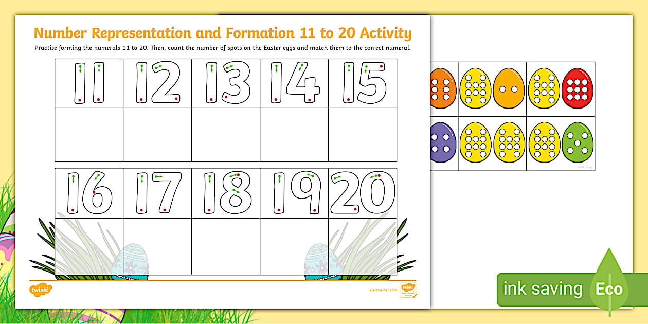 Black and White Easter Themed Number Representation and Formation 11 to 20