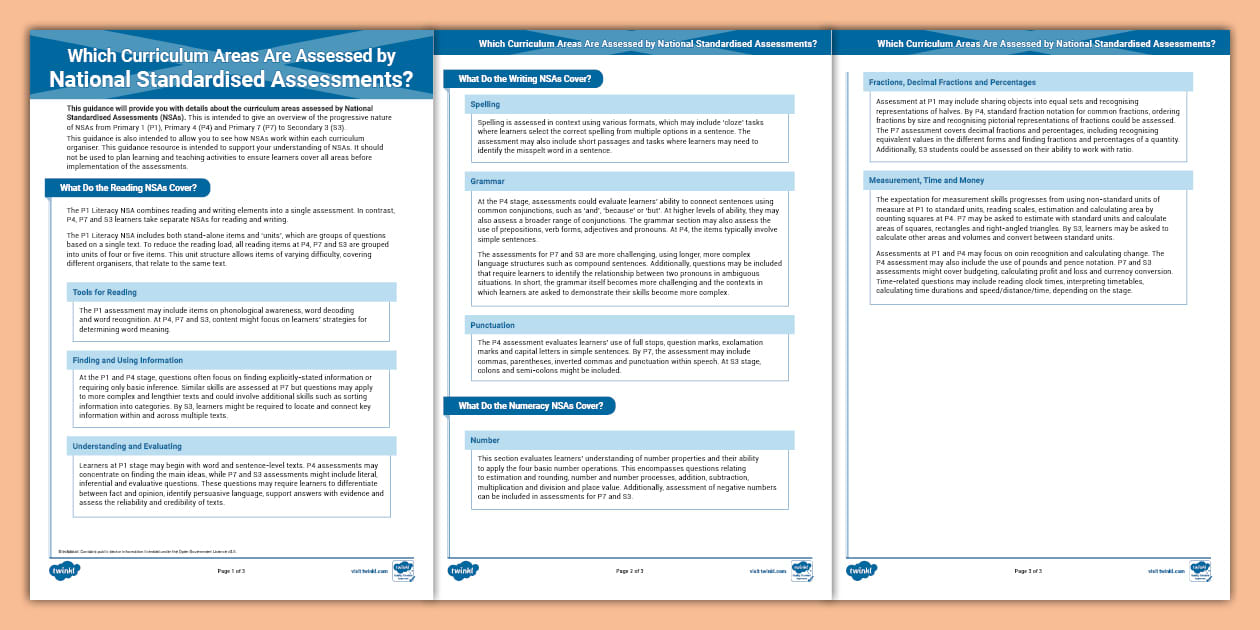 Which Curriculum Areas Are Assessed by NSAs? (Teacher-Made)