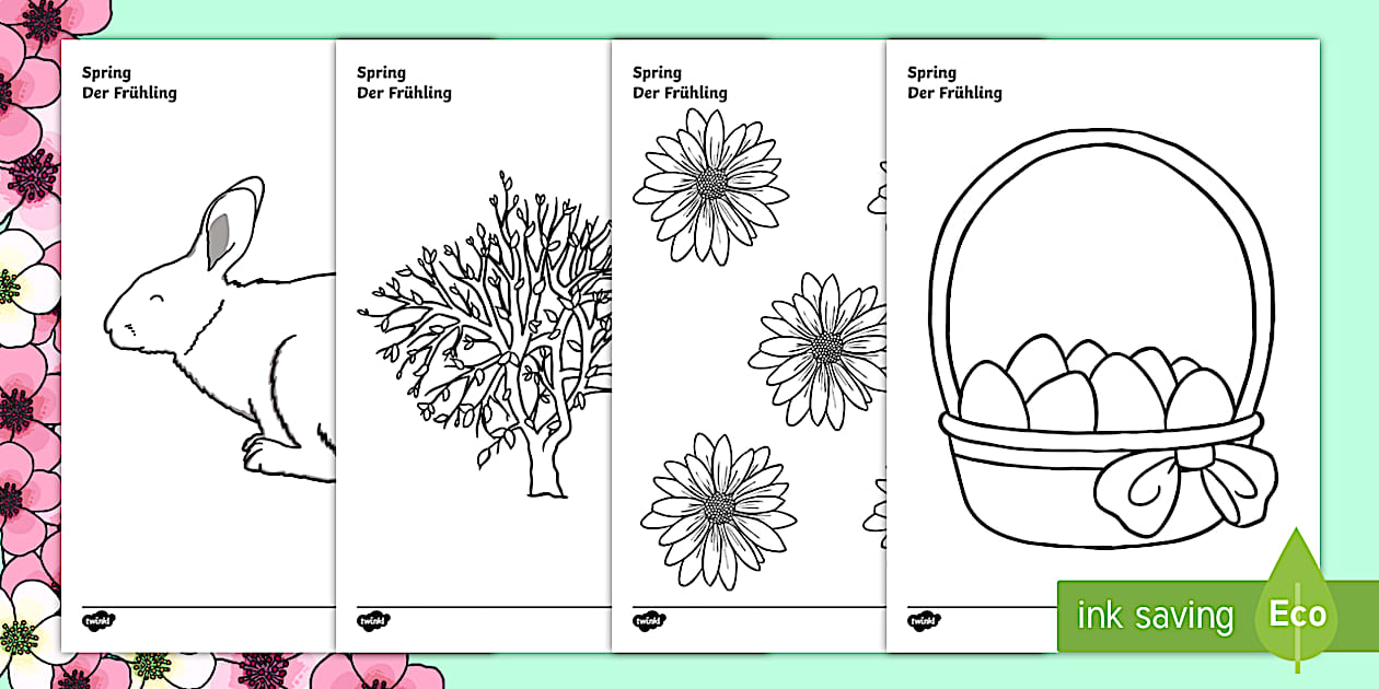 Spring Colouring Pages English/German - EAL, German, Spring Colouring ...