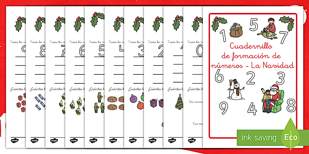 Cuadernillo de formación de números de 0-9: La Navidad