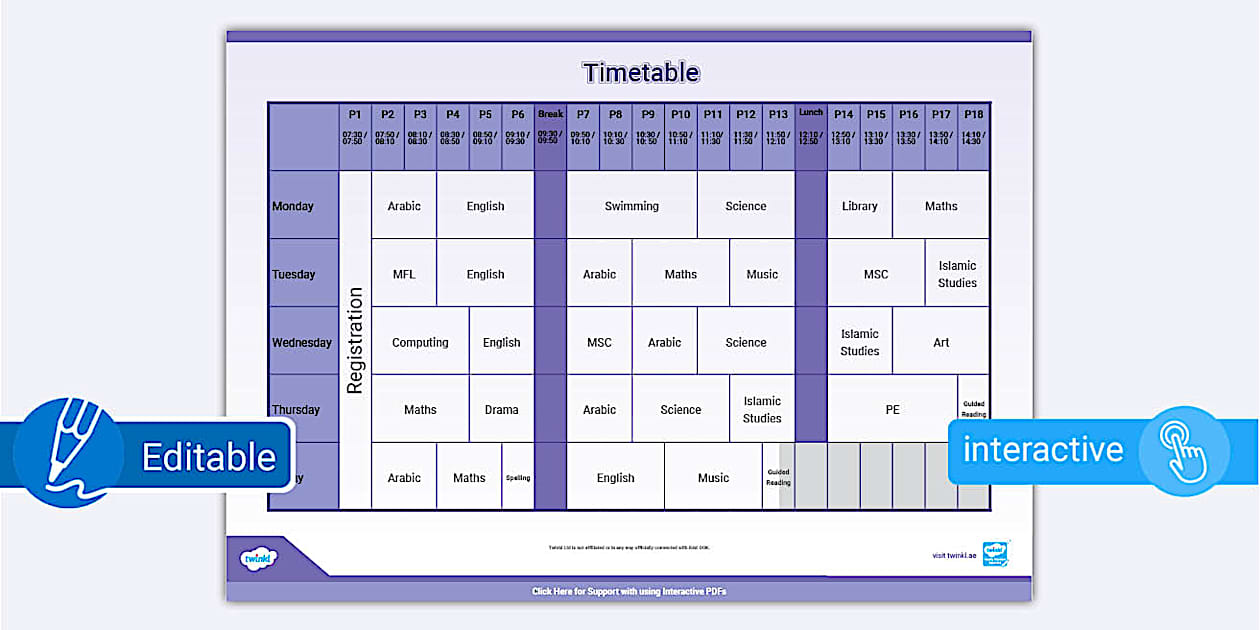RAK DOK Guidance - Sample Timetable (teacher made) - Twinkl