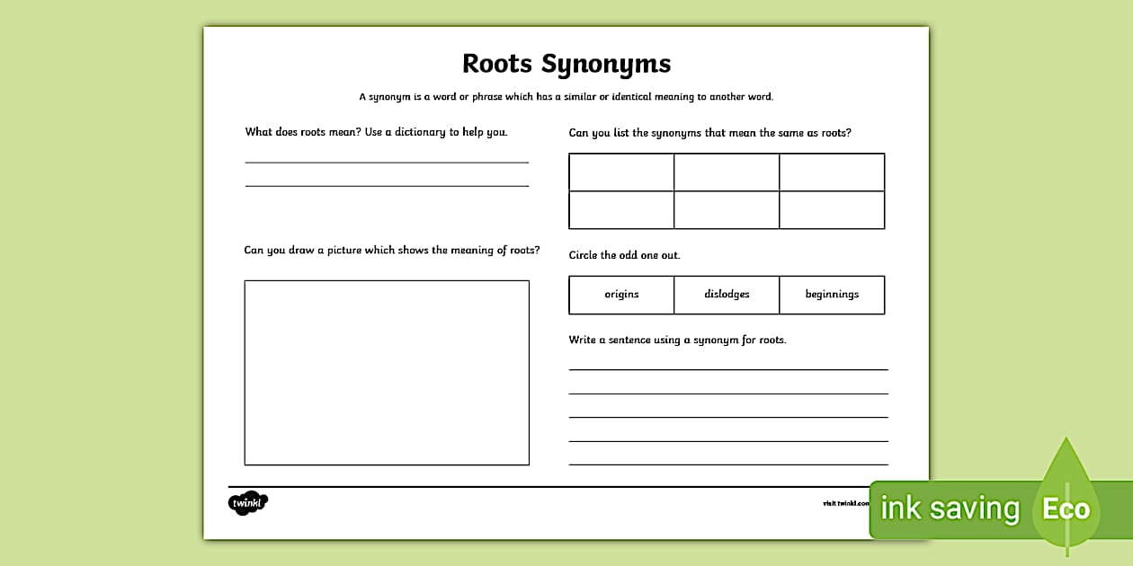 Roots Synonyms Worksheet (Teacher-Made) - Twinkl