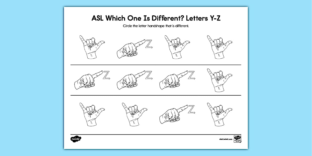 ASL Which One Is Different? Letters Y-Z Worksheet