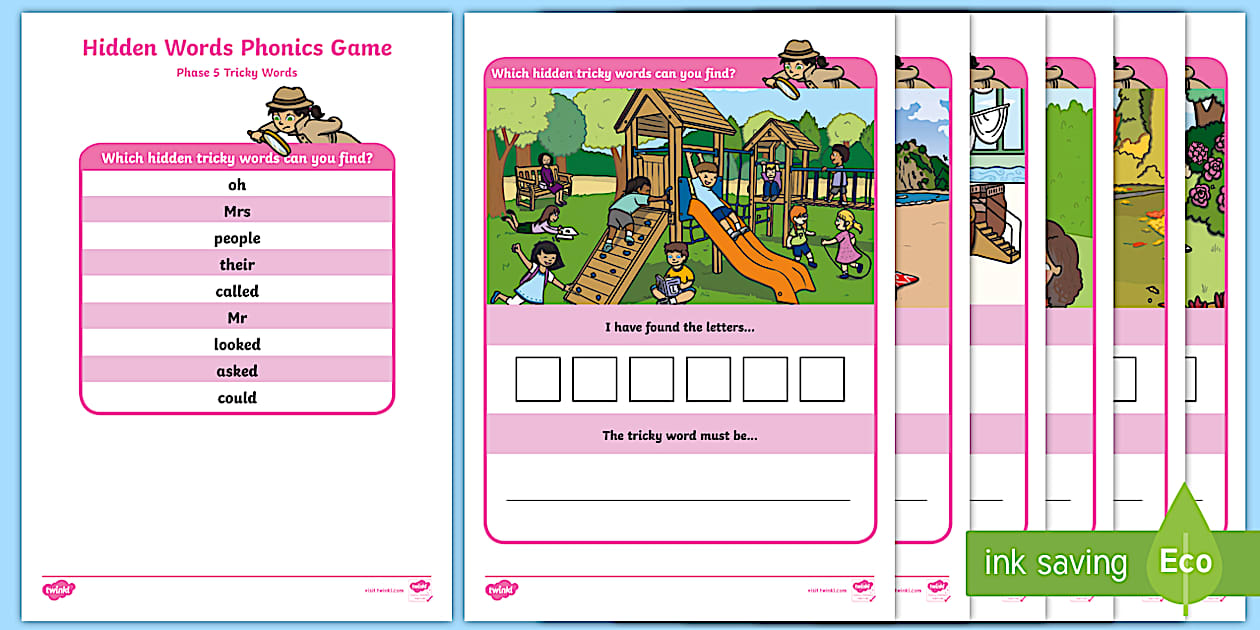 Editable Phase 5 Tricky Words: Hidden Words Phonics Game