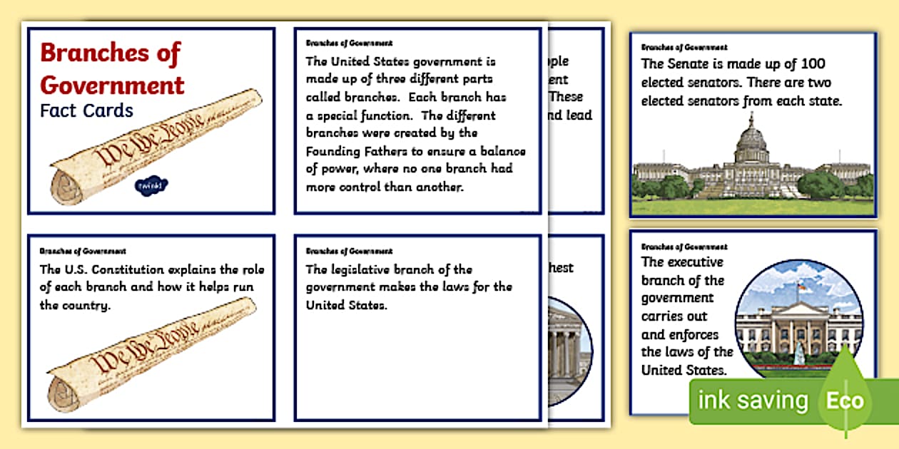 Branches of Government Fact Cards for 3rd-5th Grade - Twinkl