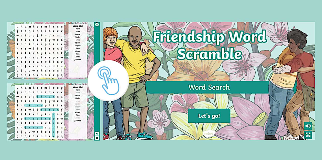 Friendship Word Scramble Interactive Word Search - Twinkl