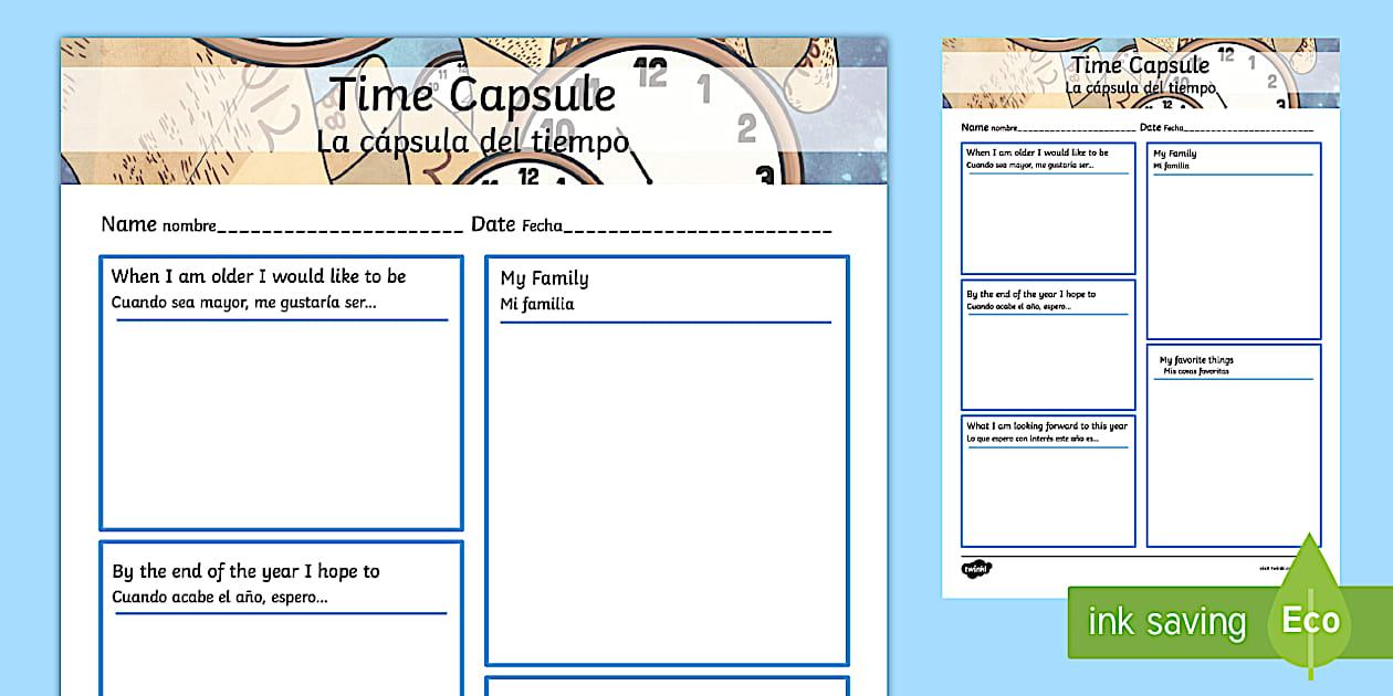 Time Capsule Transition Writing Frame English/South American Spanish - Time