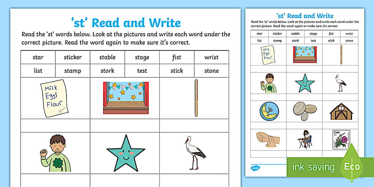 Cursive 'st' Blend Read and Write Worksheet (Lehrer gemacht)