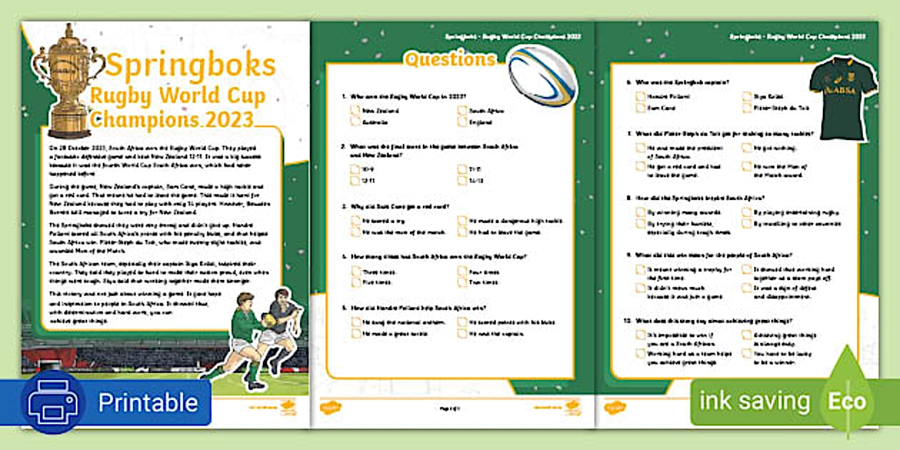 Springboks- Rugby World Cup Champions 2023 - Twinkl