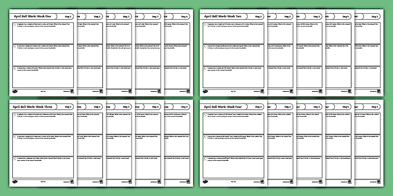 Eighth Grade Math April Bell Work Bundle (teacher made)