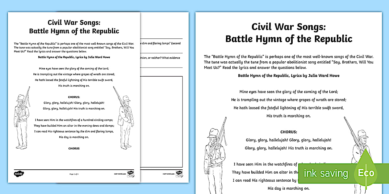 Civil War Song: Battle Hymn of the Republic Worksheet