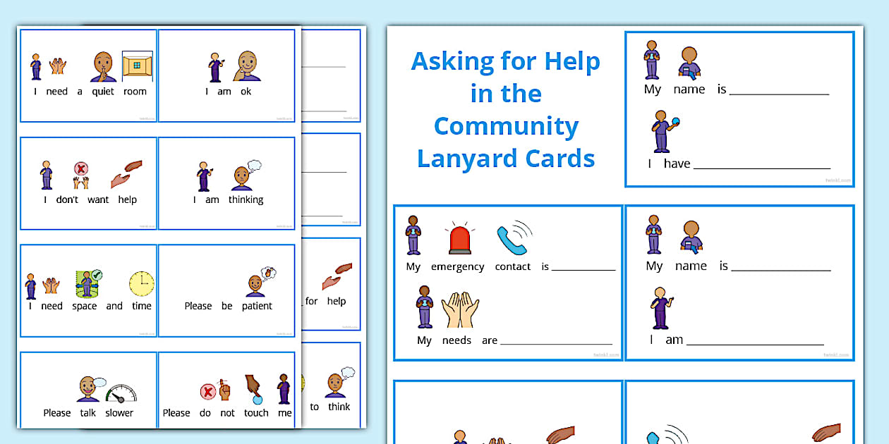 Twinkl Symbols: Older Learners:Asking for Help Lanyard Cards