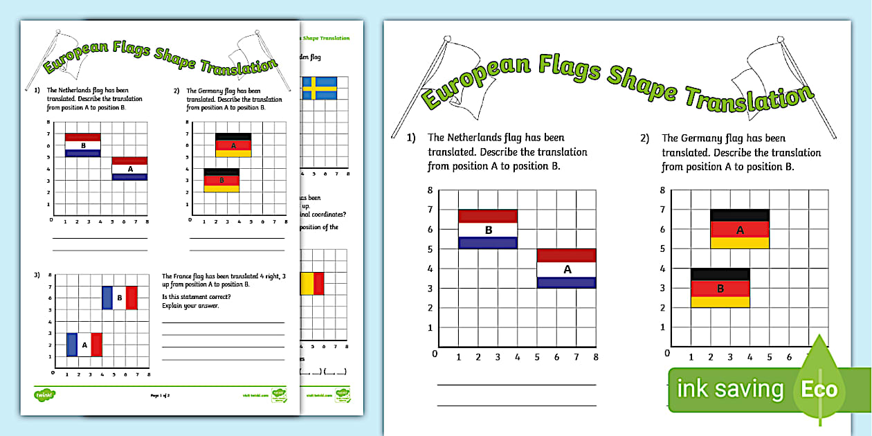 👉 Year 5 European Flags Shape Translation Activity - Twinkl