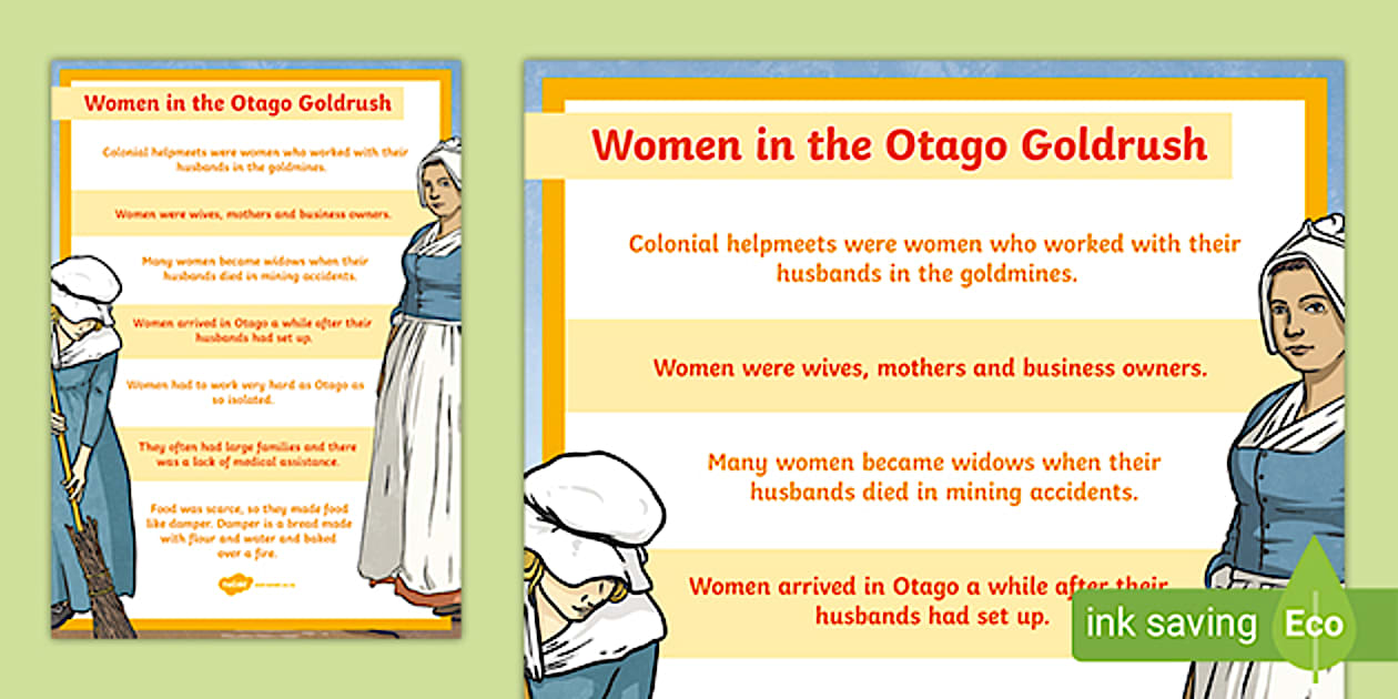 Women in the Otago Gold Rush Display Poster (teacher made)