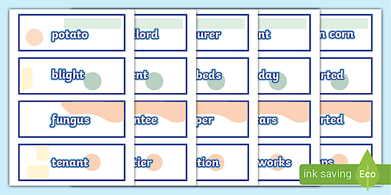Great Famine Vocabulary Flashcards | 5th and 6th Class