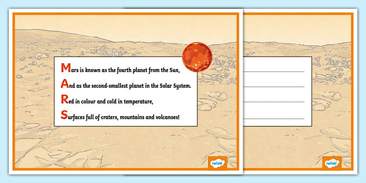 KS2 Mars Acrostic Poem Example and Template (teacher made)