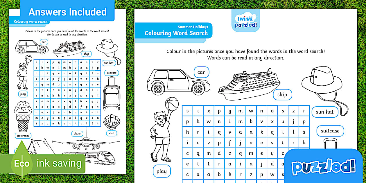 Fun Summer Holiday Colouring Word Search Puzzle - Twinkl
