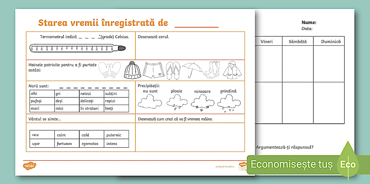 Înregistrează starea vremii – Fișă de activitate