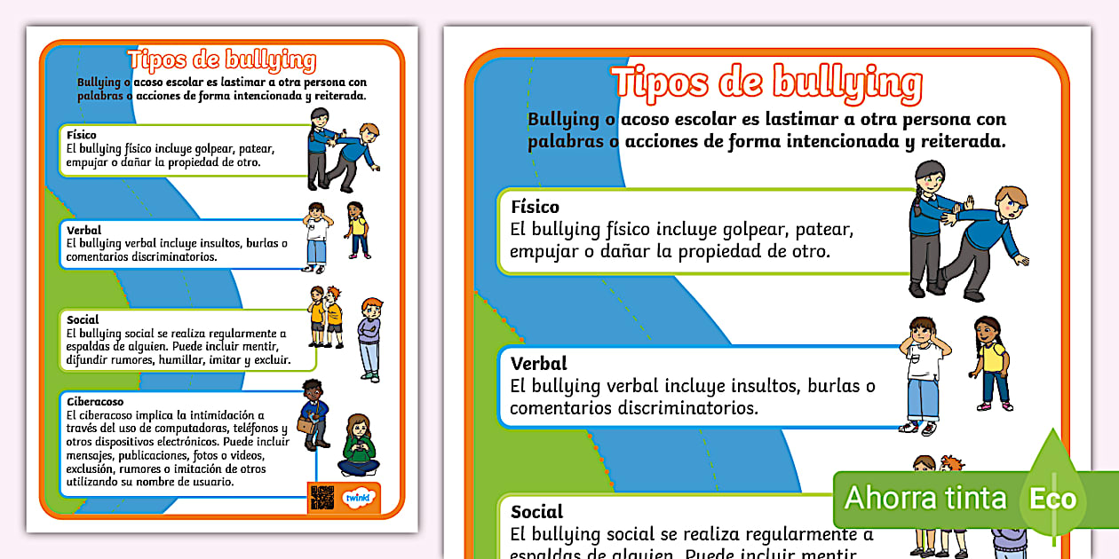 Tipos de bullying - cartel para niños - Twinkl