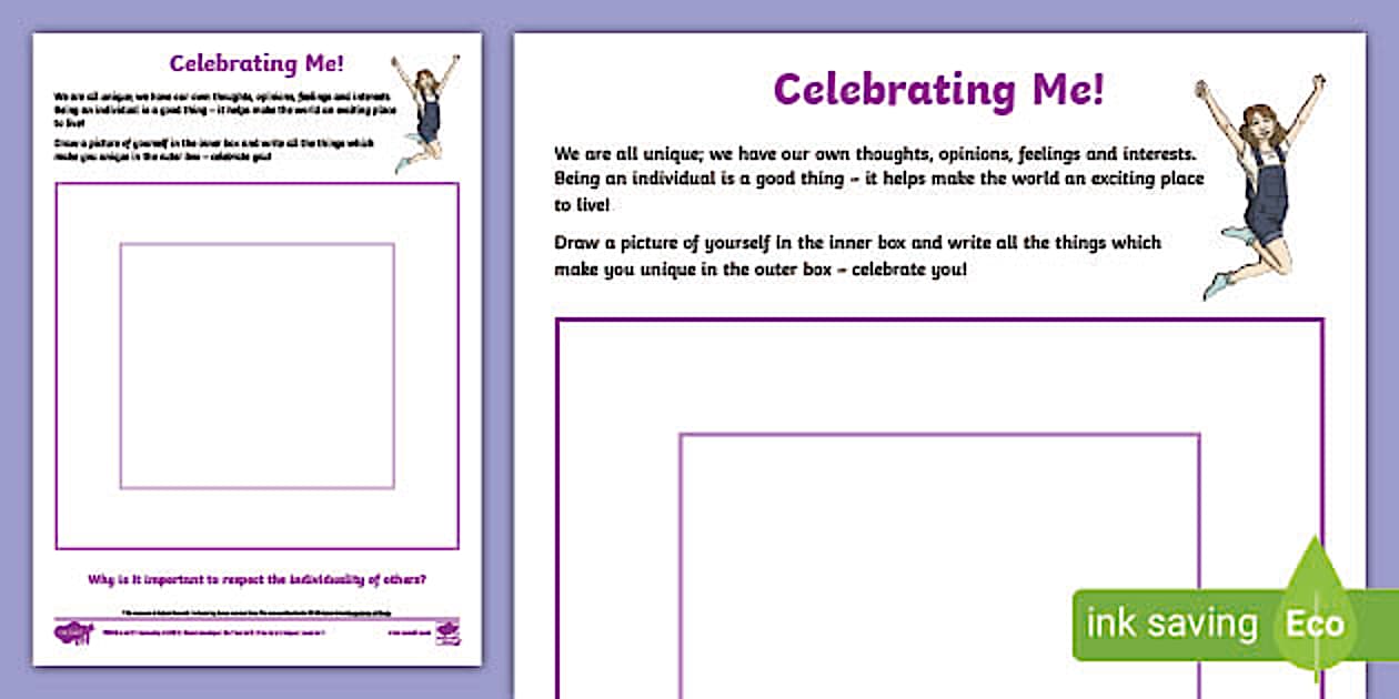 KS2 PSHE Who Am I? Celebrating You Worksheet (teacher made)