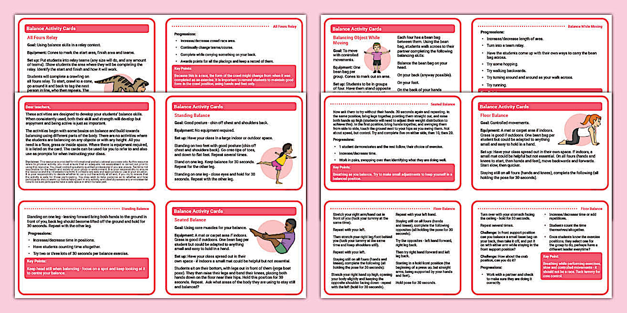 Year 1 and 2 PE: Simple Skills Series - Balance Activity Cards
