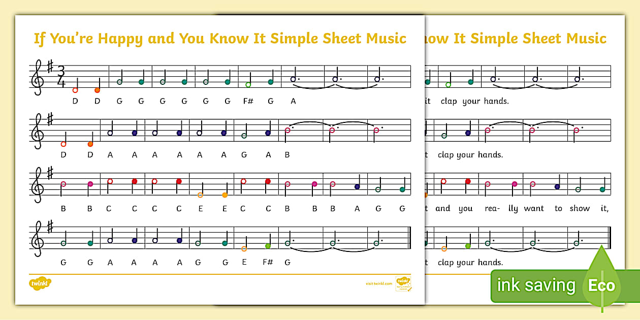 👉 If You're Happy and You Know It Simple Sheet Music