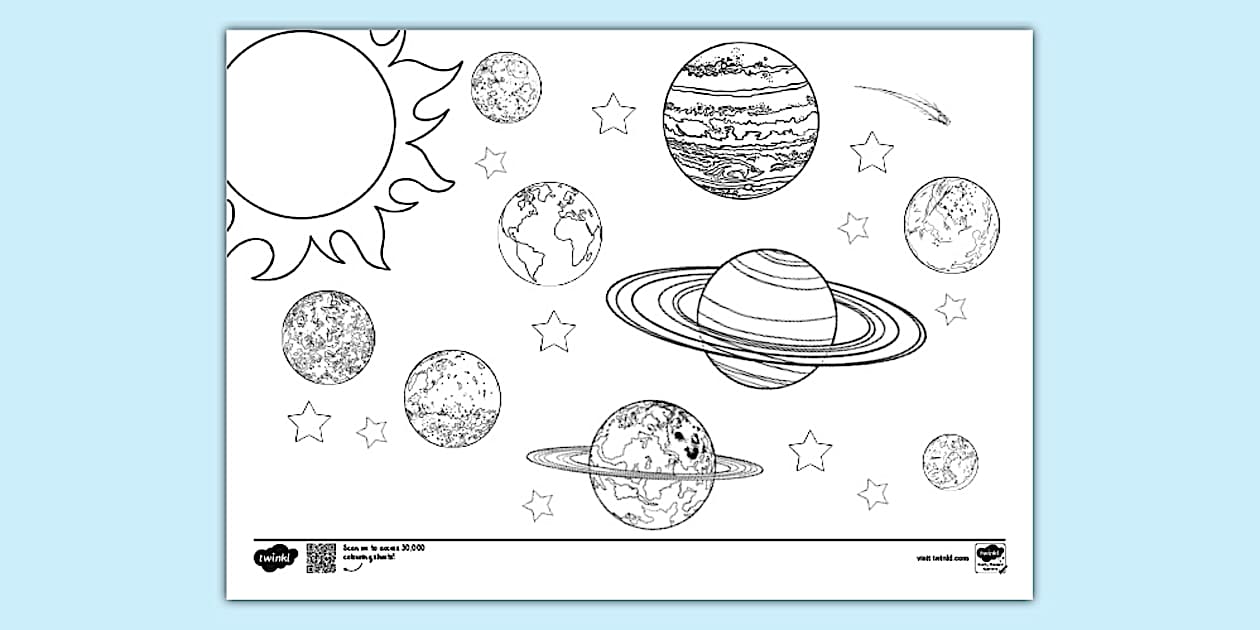 Space Solar System Scene Colouring Page - KS1 (teacher made)