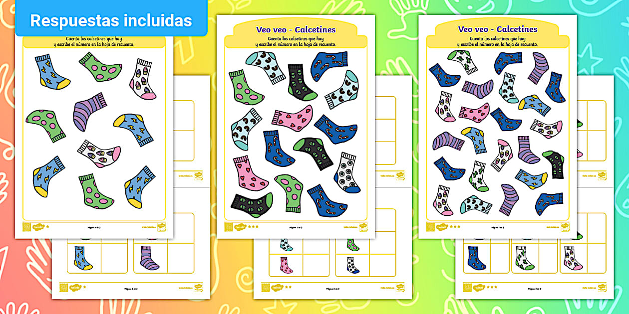 Fichas de actividad por niveles: Veo veo - Calcetines