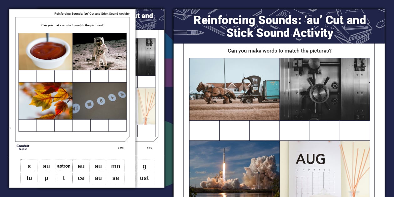 Reinforcing Sounds: 'au' Cut and Stick Activity - Twinkl