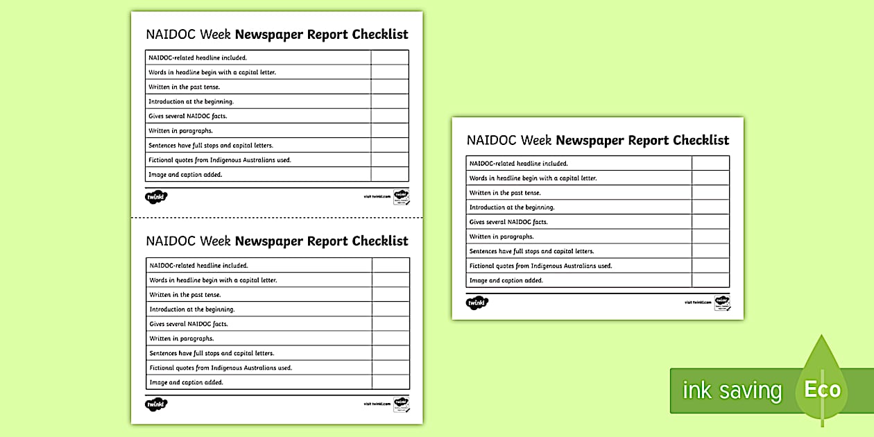 NAIDOC Week Newspaper Article Checklist - Primary Resources