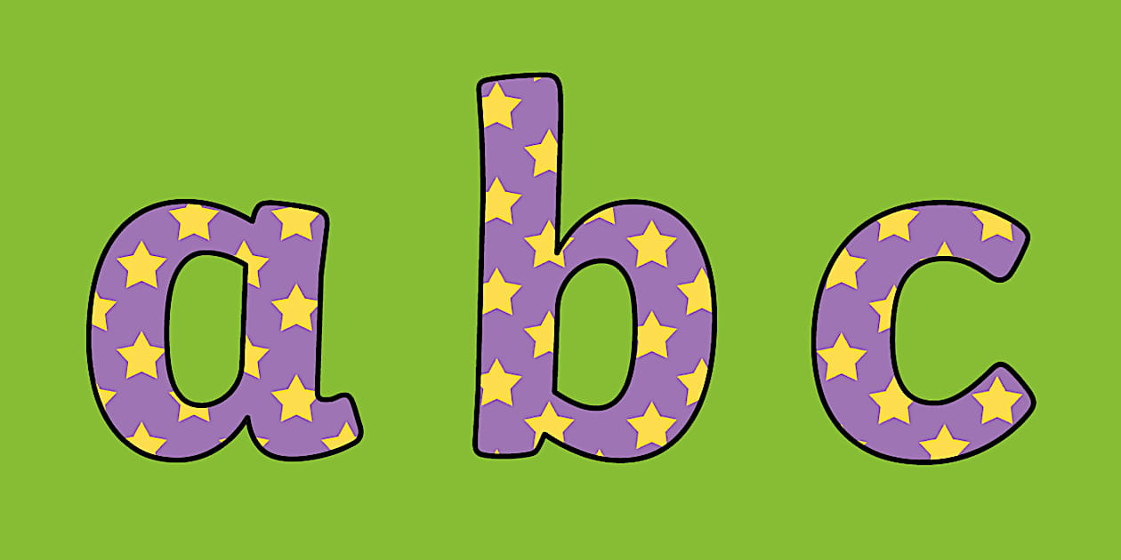 Purple and Yellow Stars Lowercase Display Lettering - Twinkl