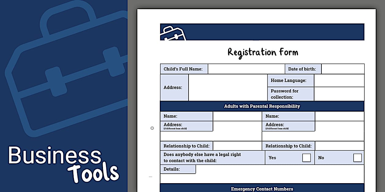 Registration Form for Private Early Years Settings - Twinkl
