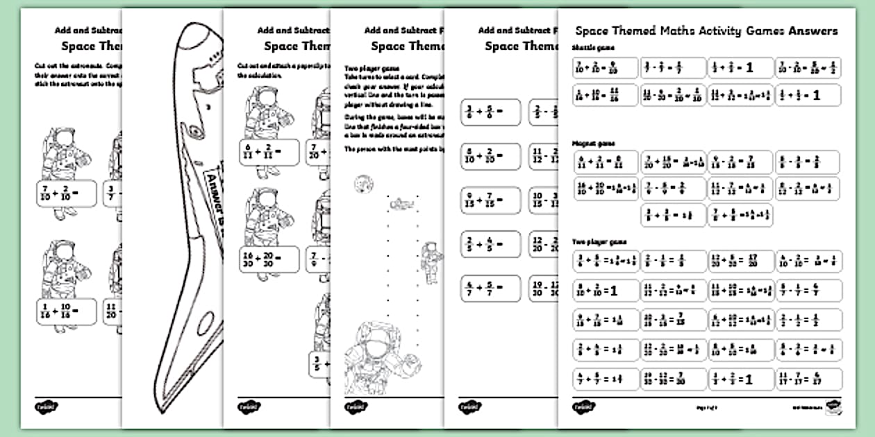 Adding and Subtracting Fractions Math Games| Space Games