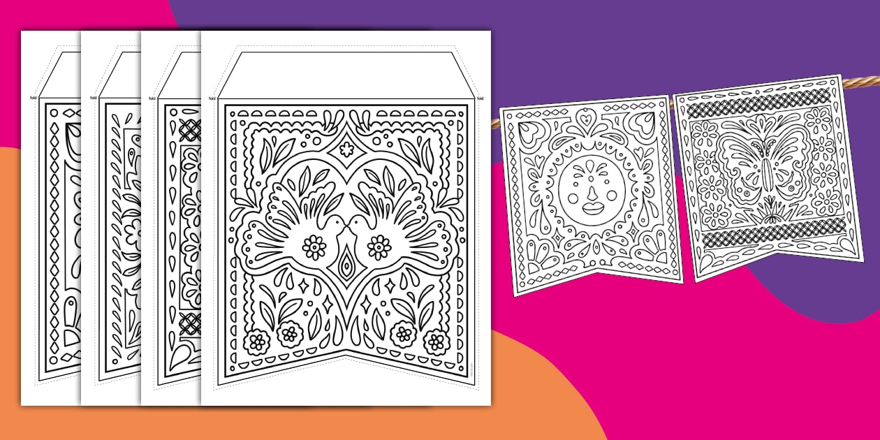 Mexican Fiesta Papel Picado Bunting Flags Banner - Twinkl