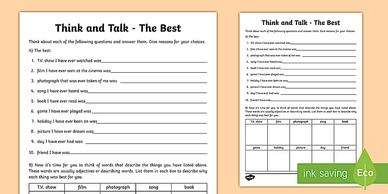 Think and Talk The Best Worksheet / Worksheet-Irish - Twinkl