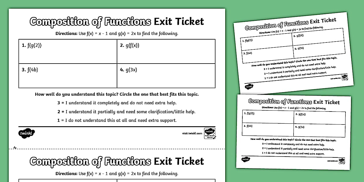 Seventh Grade Composition of Functions Exit Ticket - Twinkl