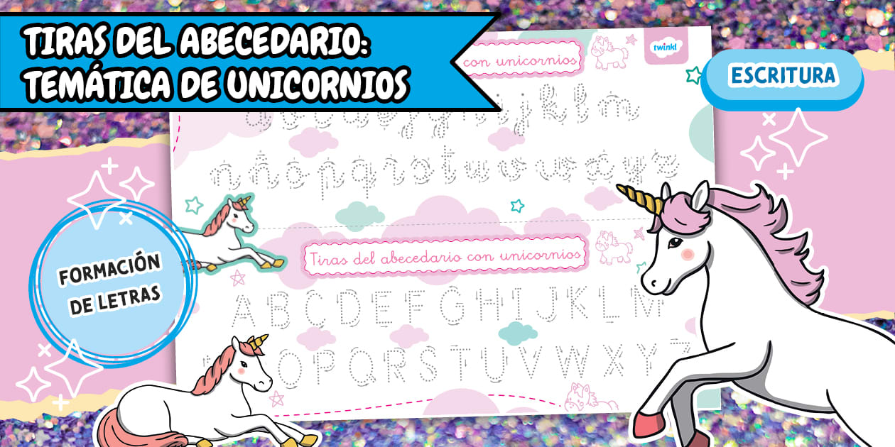 Tiras de trazos: El abecedario - Temática de unicornios
