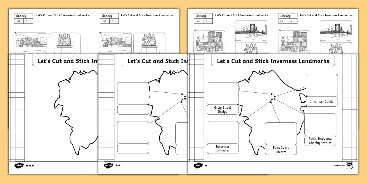 Let's Cut and Stick Inverness Landmarks Colouring Pages