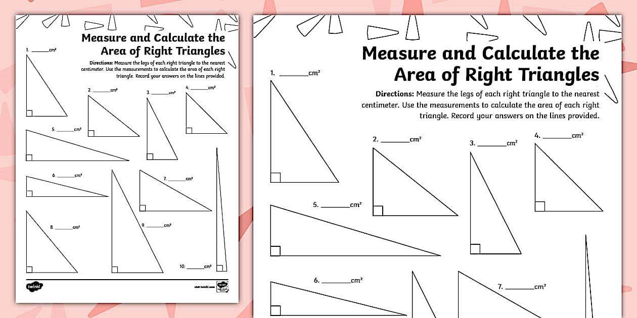Sixth Grade Measure and Calculate the Area of Right Triangles Worksheet