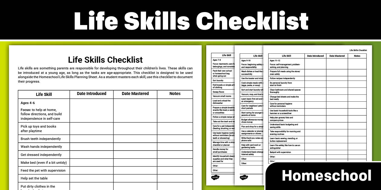 Homeschool Life Skills Checklist Pack | Twinkl USA