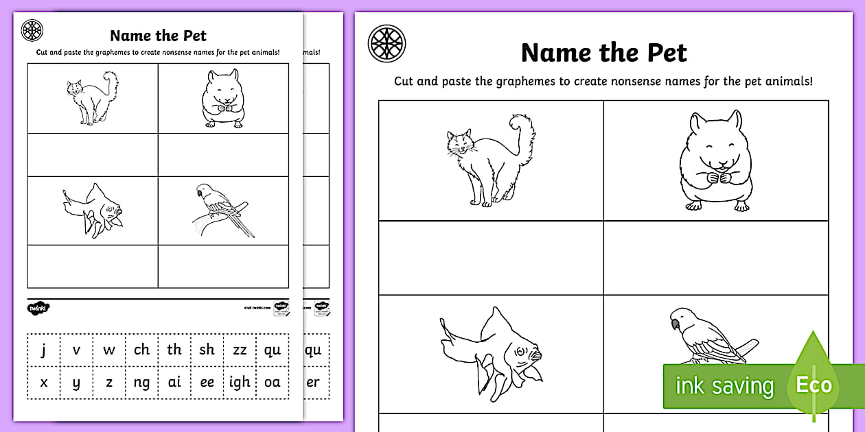 Middle East Phase 3 Phonics Name the Pet Cut and Stick Activity