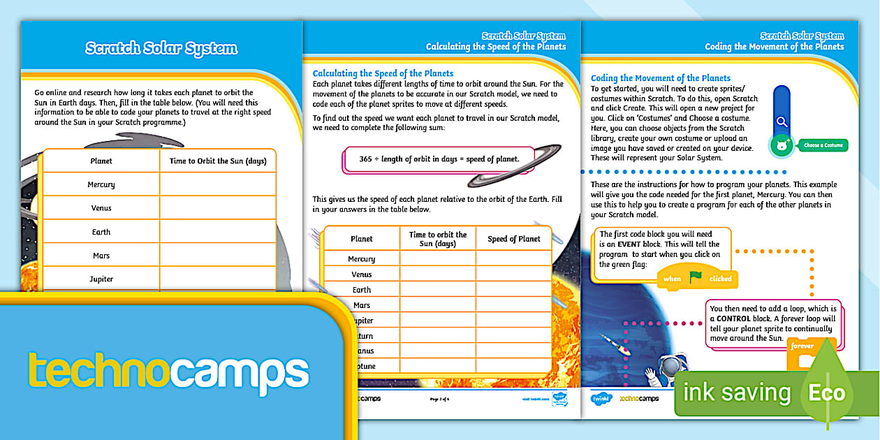 FREE! - Technocamps Scratch Solar System Acyivity sheets