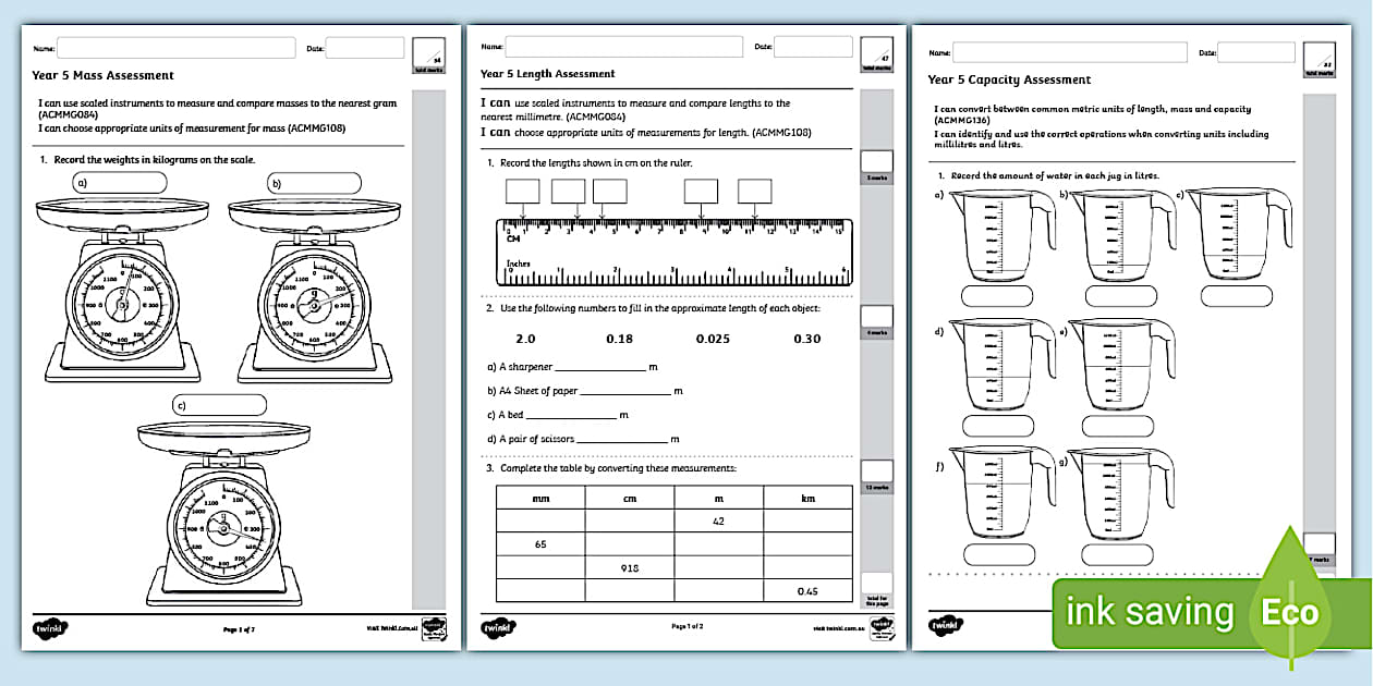 Year 5 Measurement Assessment Pack (teacher made) - Twinkl