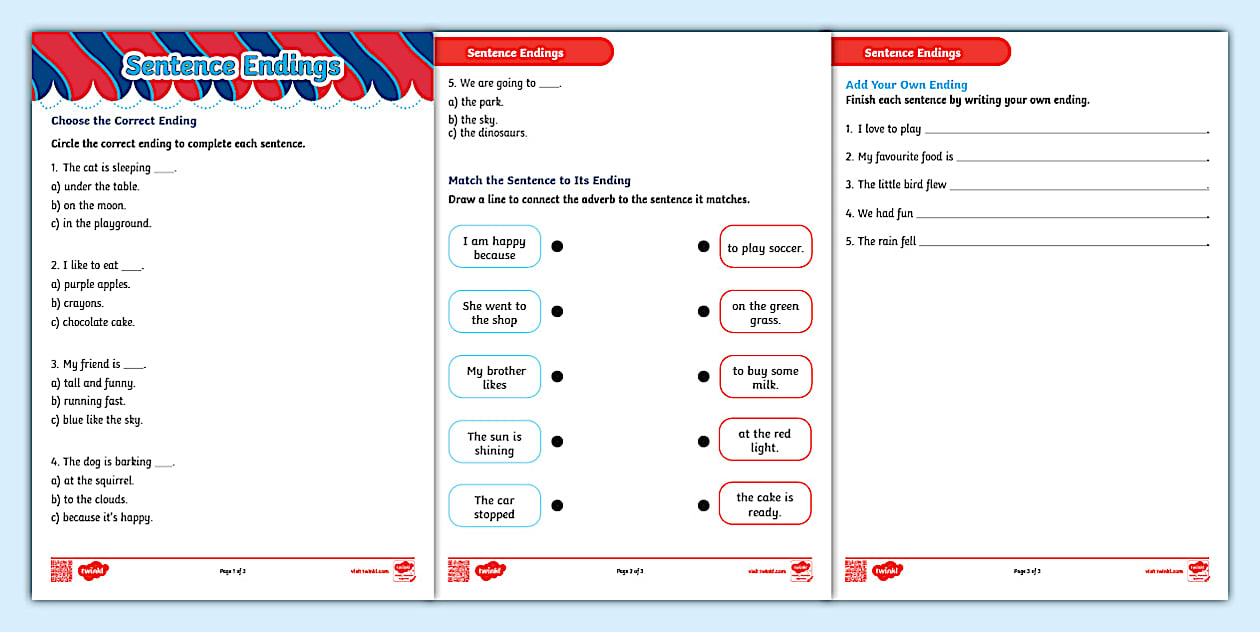 Sentence Endings Activity Sheet (teacher made) - Twinkl