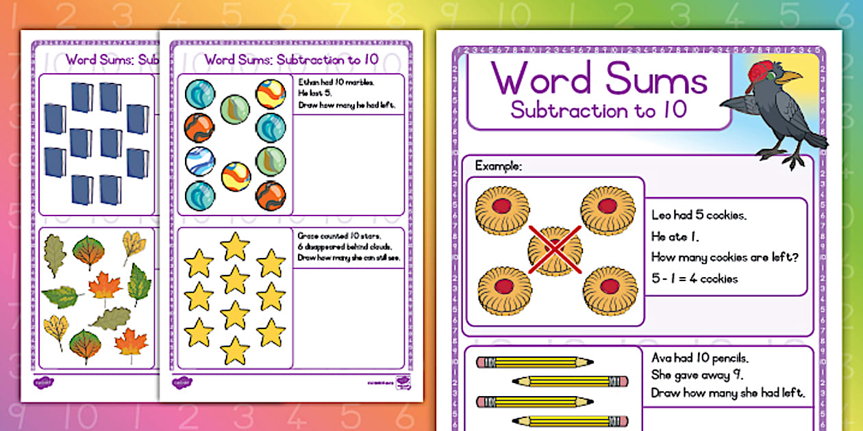 Grade R Word Problems: Subtraction to 10 (teacher made)