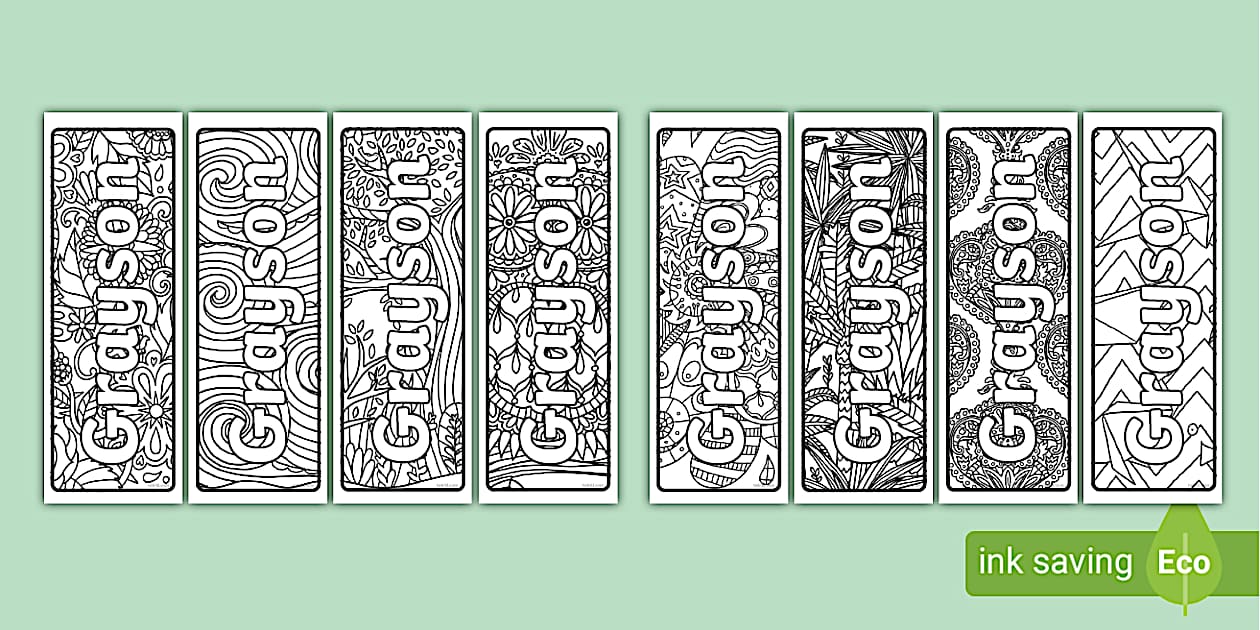 Grayson Mindfulness Name Colouring Bookmarks | Twinkl | KS1