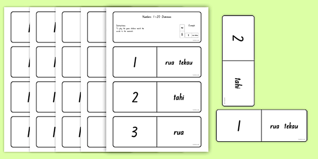 Numbers 1-20 Dominoes Te Reo Māori - Twinkl