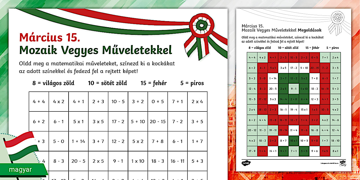 Március 15. Matematika Mozaik Feladat - Játékos Fejlesztés